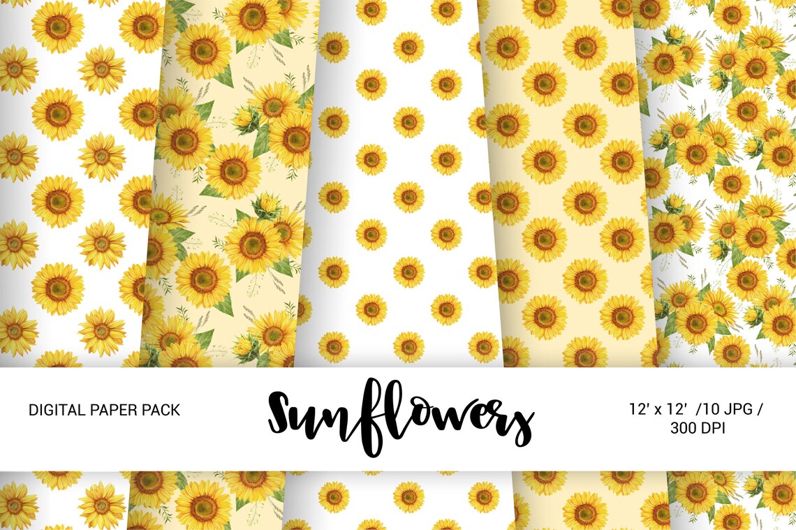 Sunflower Digital Papers Pack Watercolor Summer Yellow - Etsy