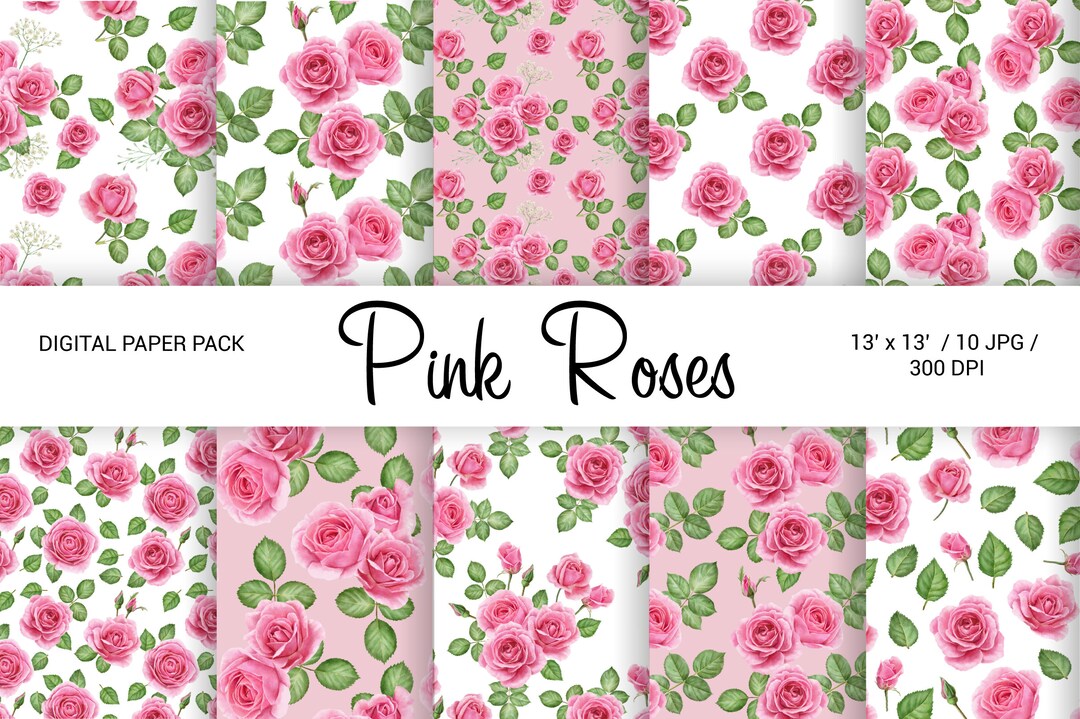 Rose Digital Paper, Watercolor Pink Roses, Floral Seamless Pattern ...