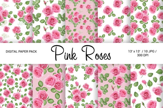 Rose Digital Paper Watercolor Pink Roses Floral Seamless - Etsy