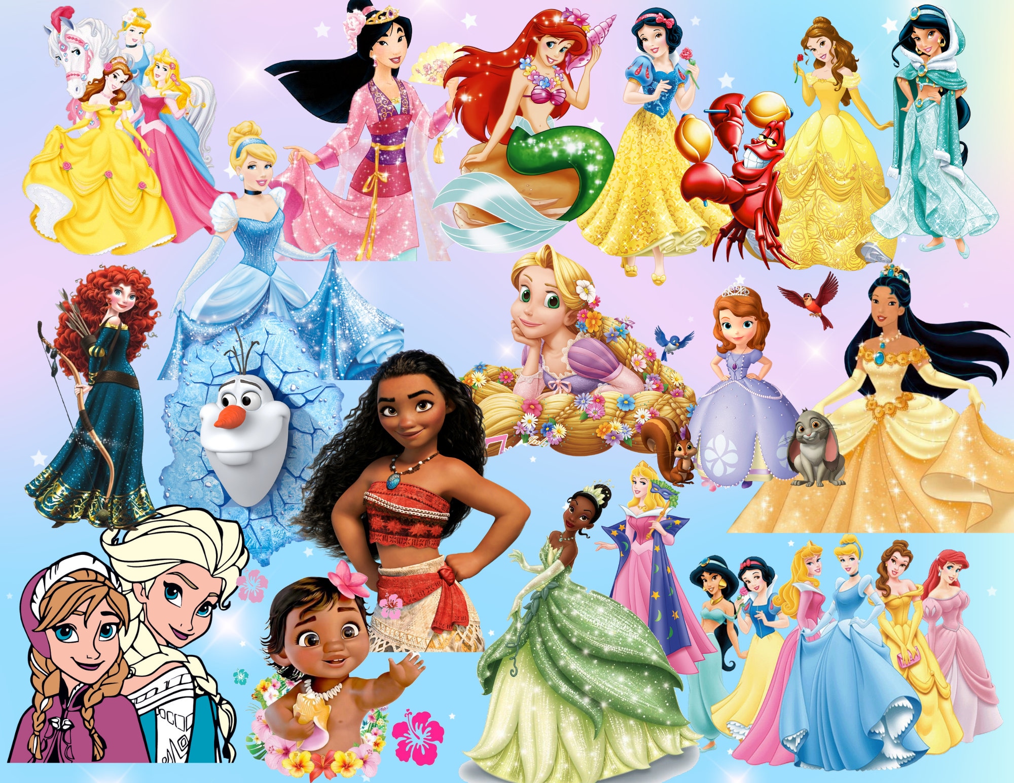 Big Bundle Princess Clipart, Princess PNG, Ariel PNG, Princess Tiana ...