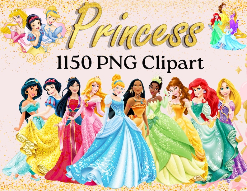 Big Bundle Princess Clipart, Princess PNG, Ariel PNG, Princess Tiana ...