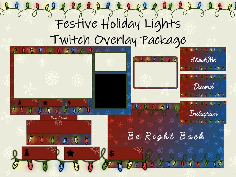 Animated Twitch Overlay Package Festive Holiday Lights, Cozy Stream ...