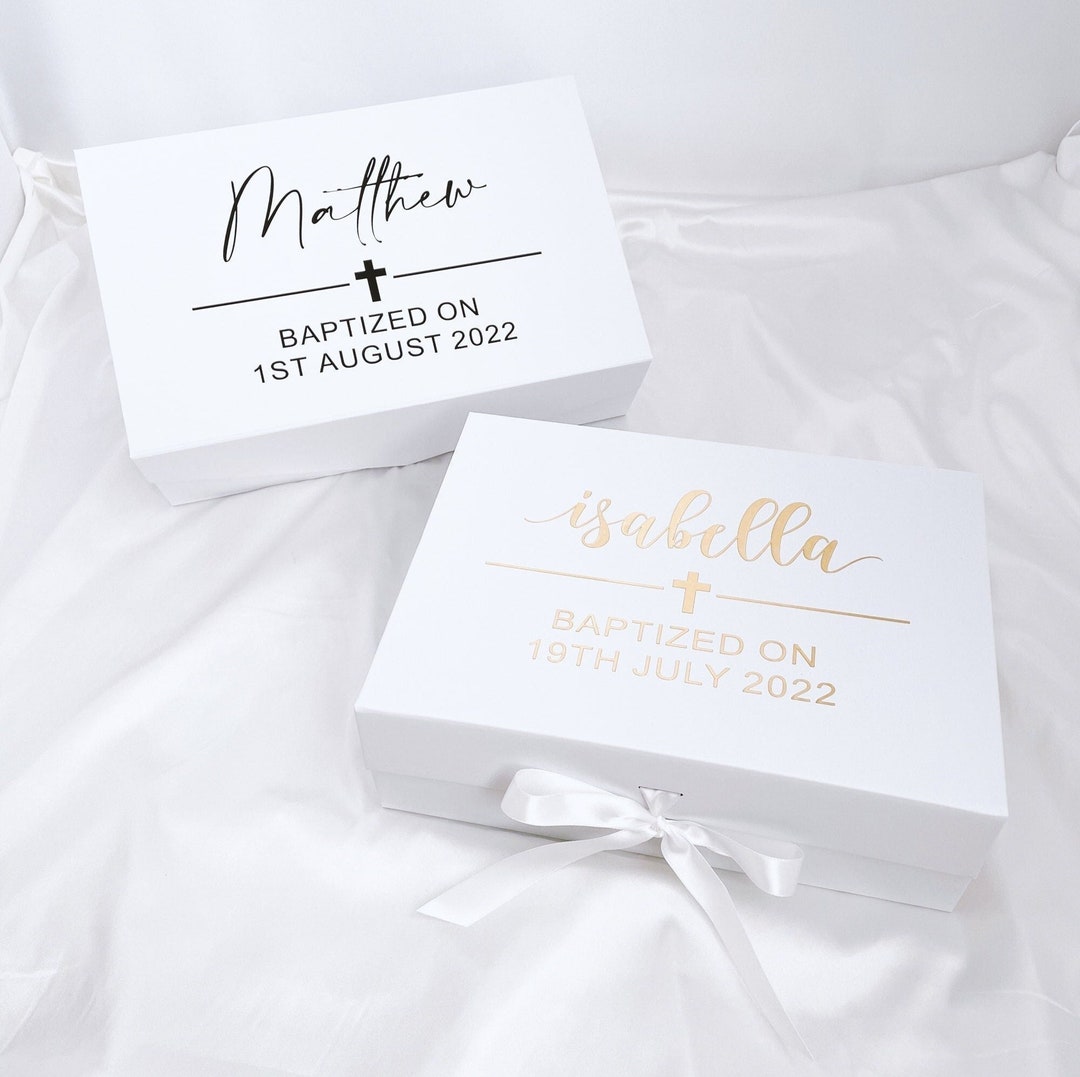 Empty Personalized Baptism Gift Box, Magnetic Gift Box With Ribbon ...