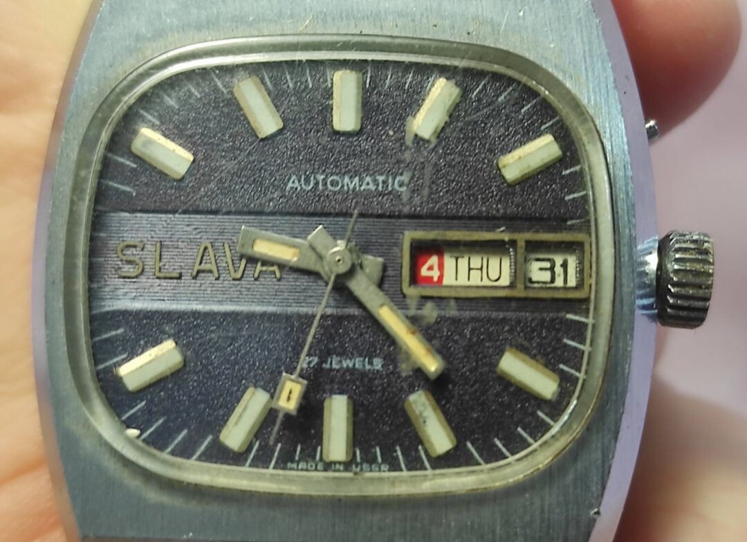 Vintage Soviet Mechanical Automatic Watch Slava Tank Cal. 2427 USSR ...