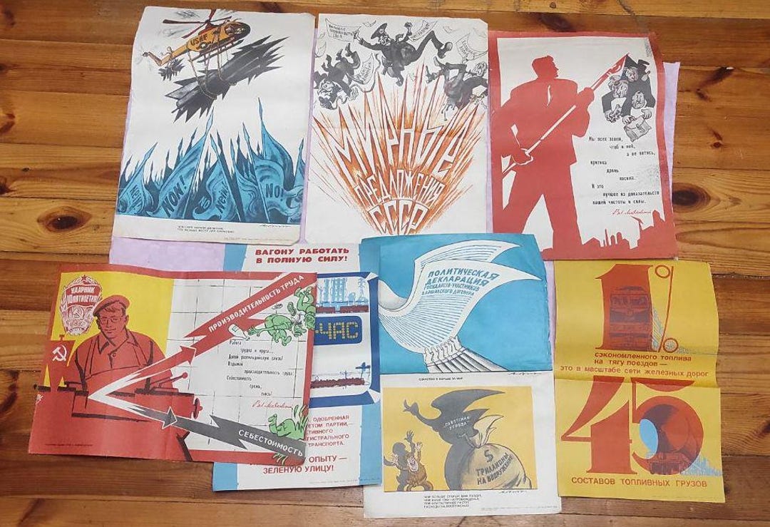 Set of 7 Posters, Posters of Soviet Communist Propaganda With Slogans ...