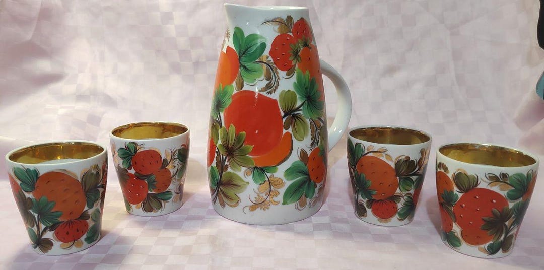 Vintage Porcelain Mugs and Jug for Milk Juice Liquid Hand Painted ...