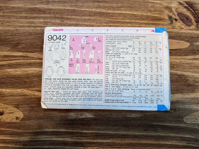 Simplicity 9042 Vintage Sewing Pattern Toddler Coat and Pants - Etsy