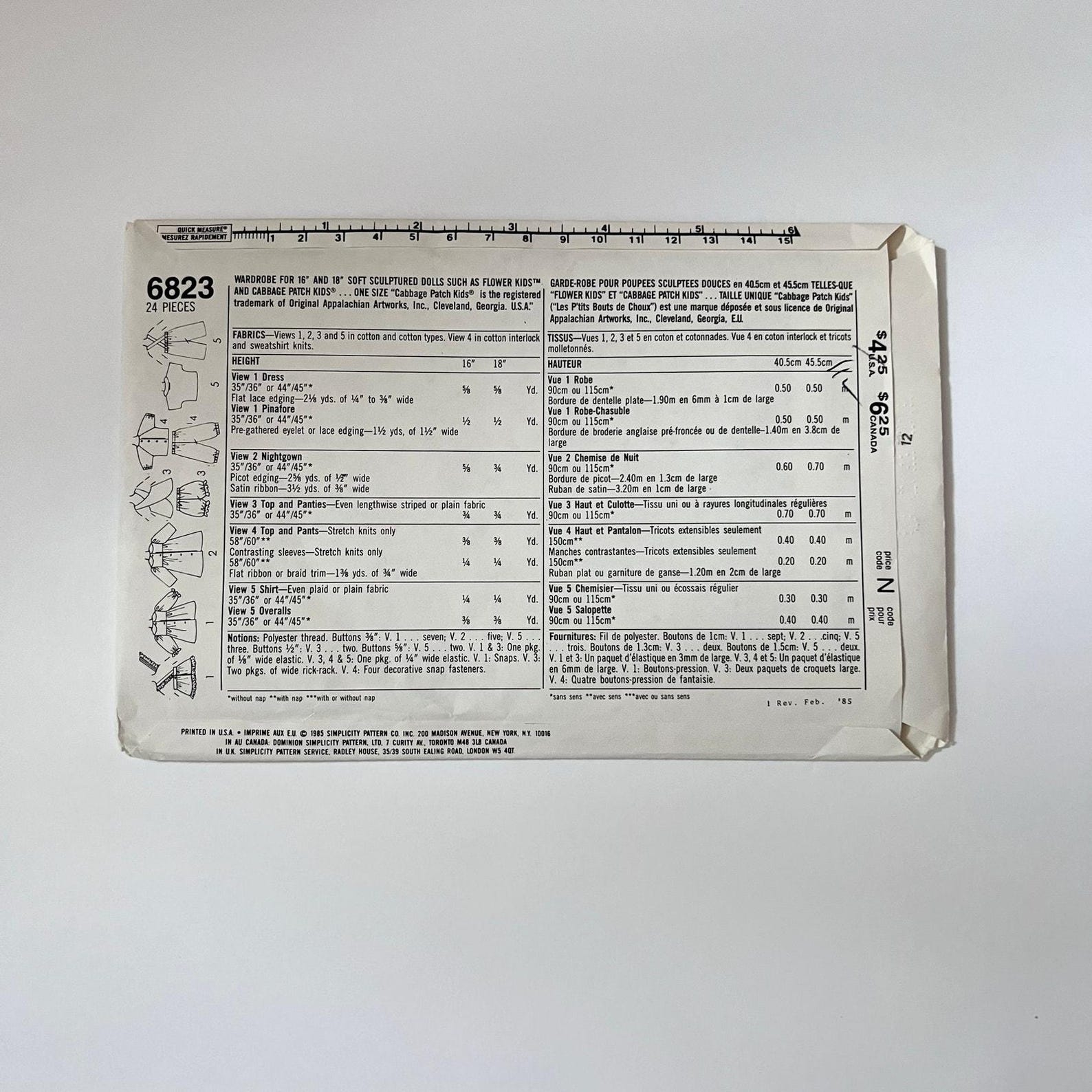 Simplicity 6823 Vintage Sewing Pattern Doll Wardrobe 16” 18” Soft Body ...