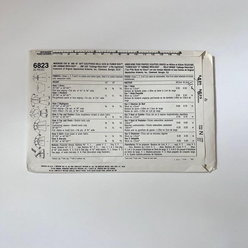 Simplicity 6823 Vintage Sewing Pattern Doll Wardrobe 16 18 Soft Body ...