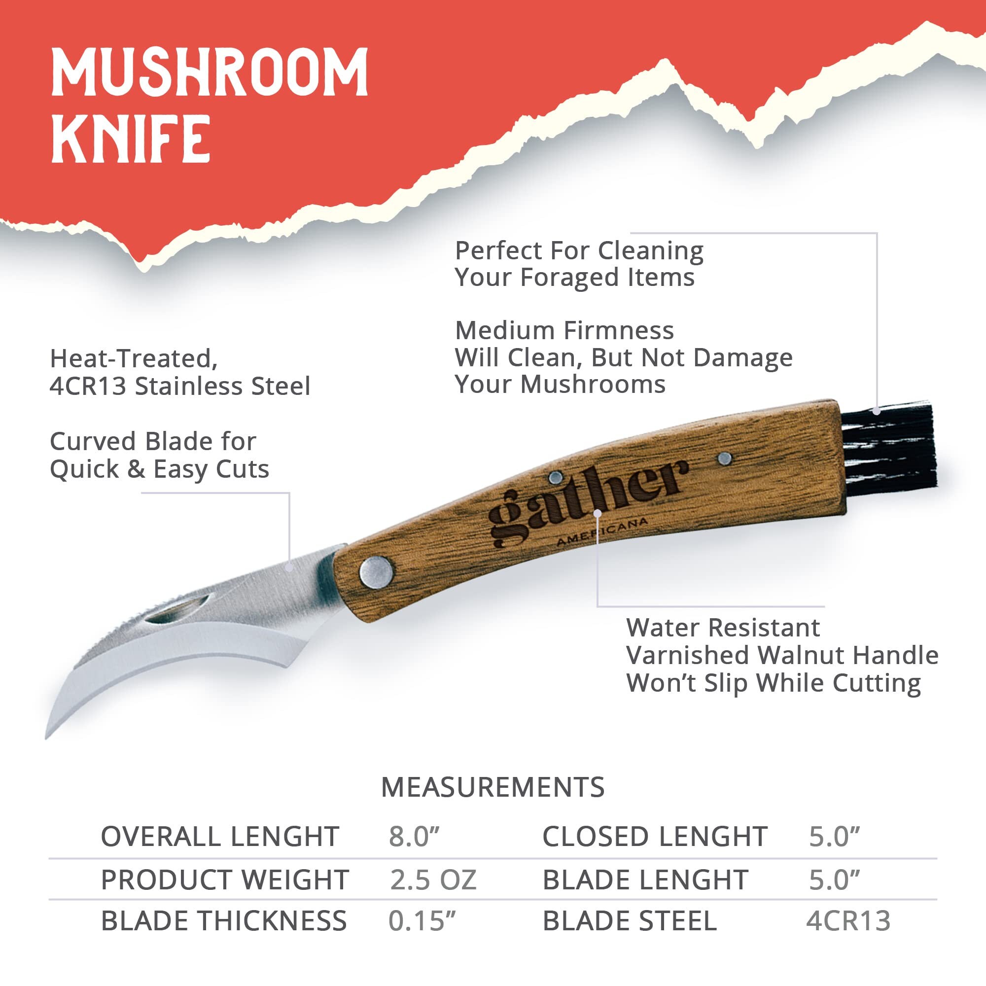 Gather Americana Premium Mushroom Foraging Knife 3 Hawkbill Blade, Boar ...