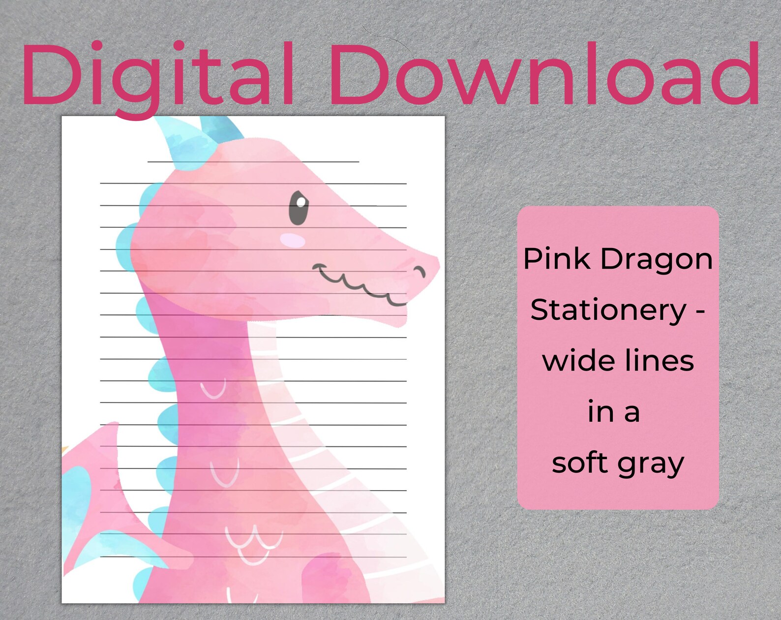 Printable Watercolor Pink Dragon Stationery Close Ups US Letter Size ...