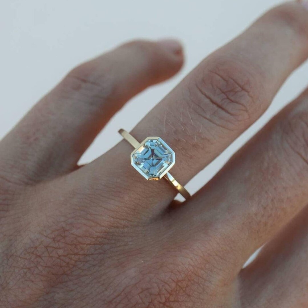 Vintage Asscher Cut Aquamarine Ring, Aquamarine Engagement Ring ...