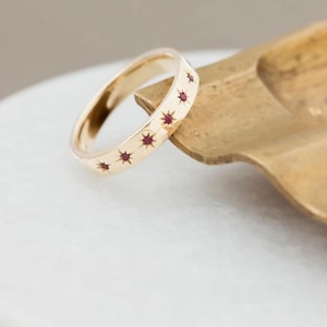 14k Solid Gold Ruby Wedding Band Thick Band Ring for Women Pave Ruby Stackable Ring Dainty Real ...