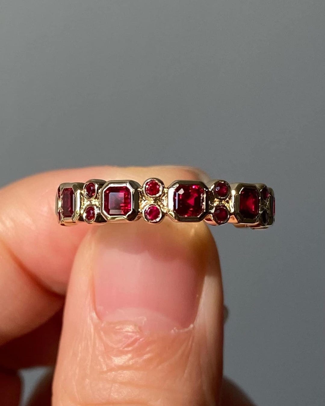 Vintage Ruby Wedding Band: Princess-cut Sterling Silver Half Eternity ...