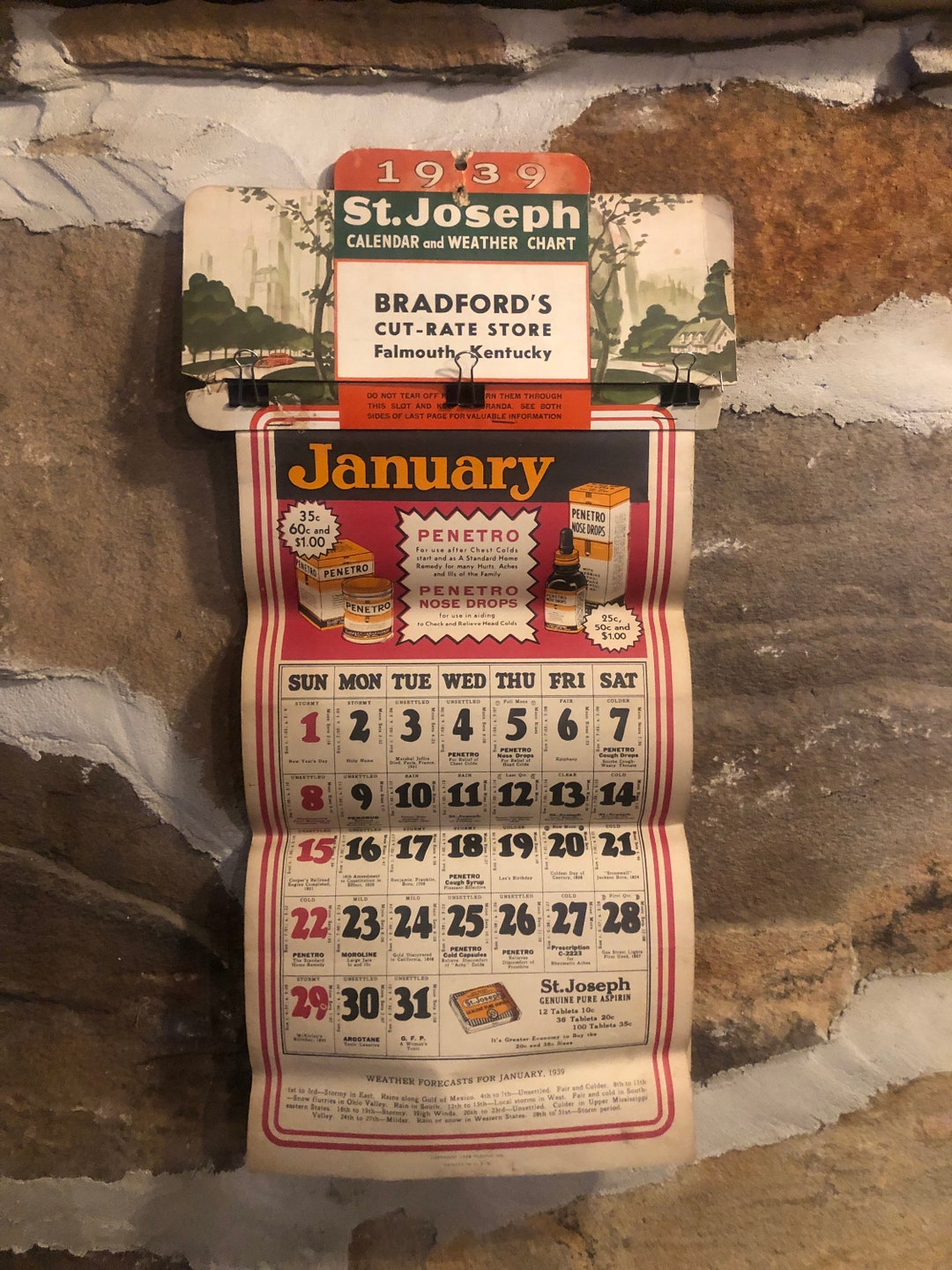 Vintage Calendar and Weather Chart - Etsy