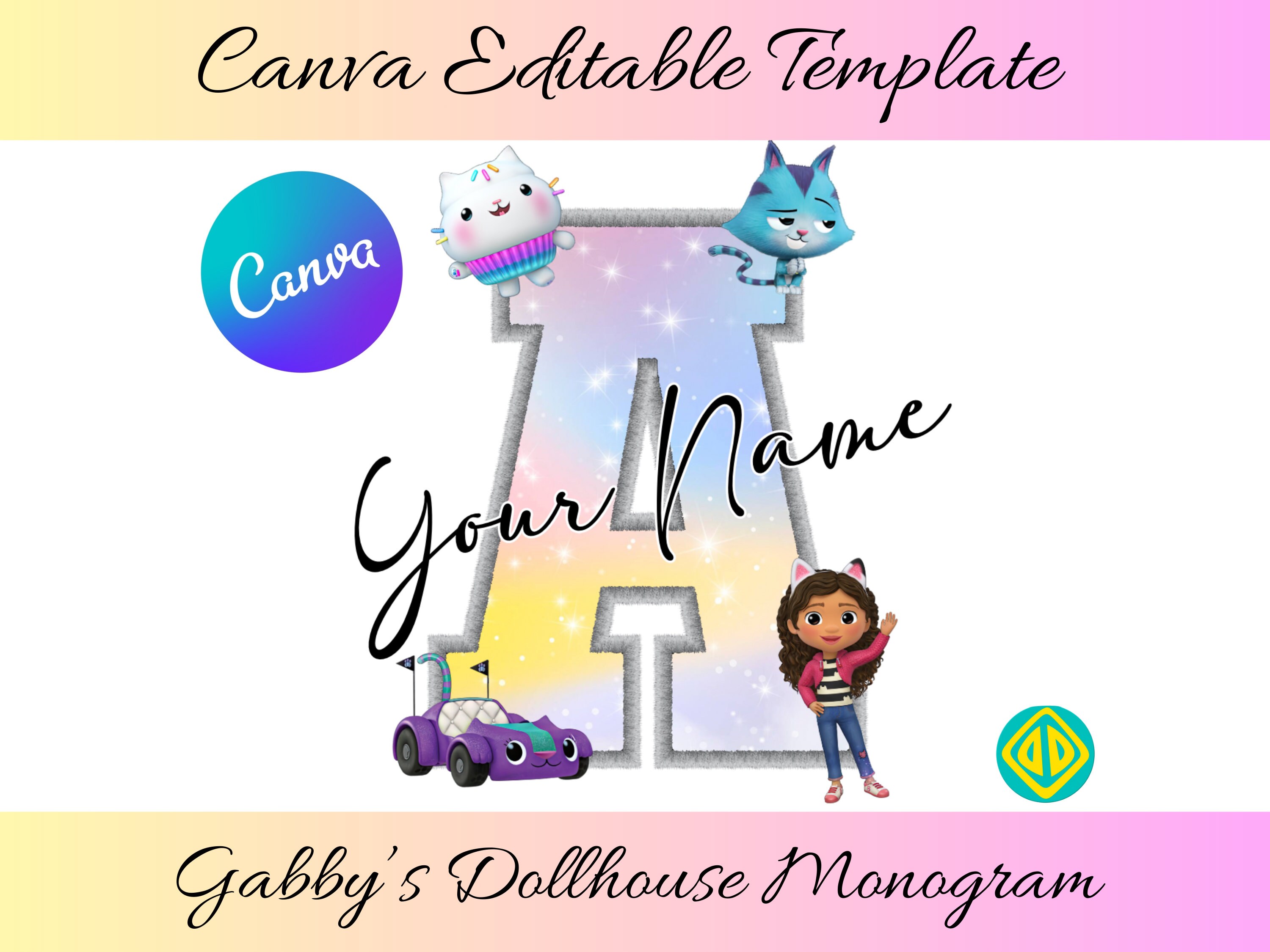 EDITABLE Gabbys Dollhouse Doodle Letter, CANVA TEMPLATE, Make Your Own ...