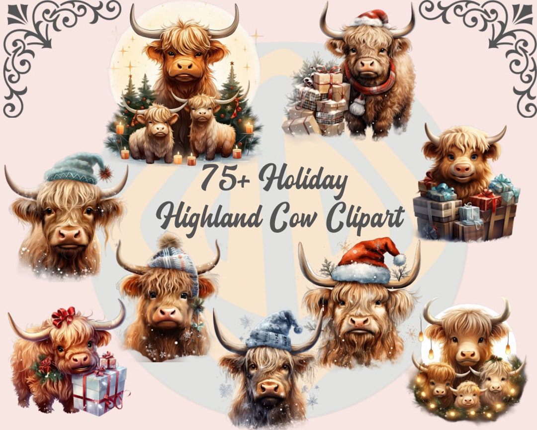 Highland Cow PNG, Cute Cow Sublimation, Digital Download, Christmas ...