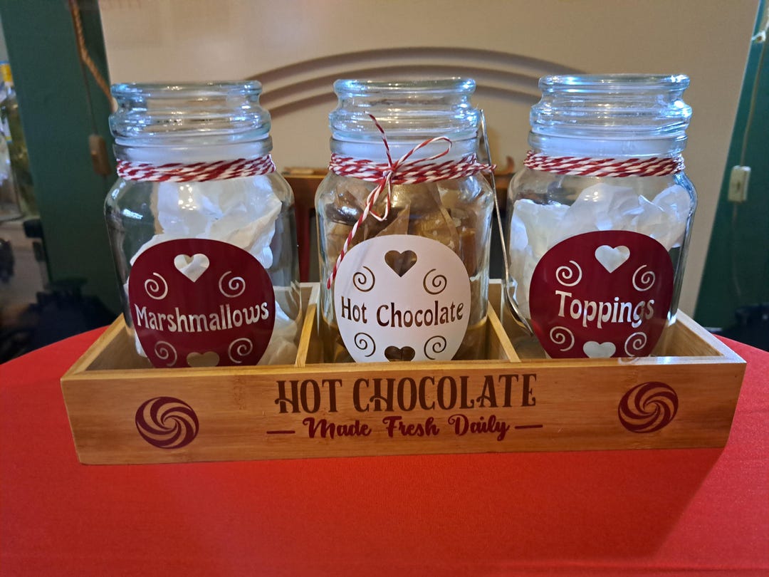 Traditional Rustic Hot Chocolate Station Crate Tray, Glass Jars and ...
