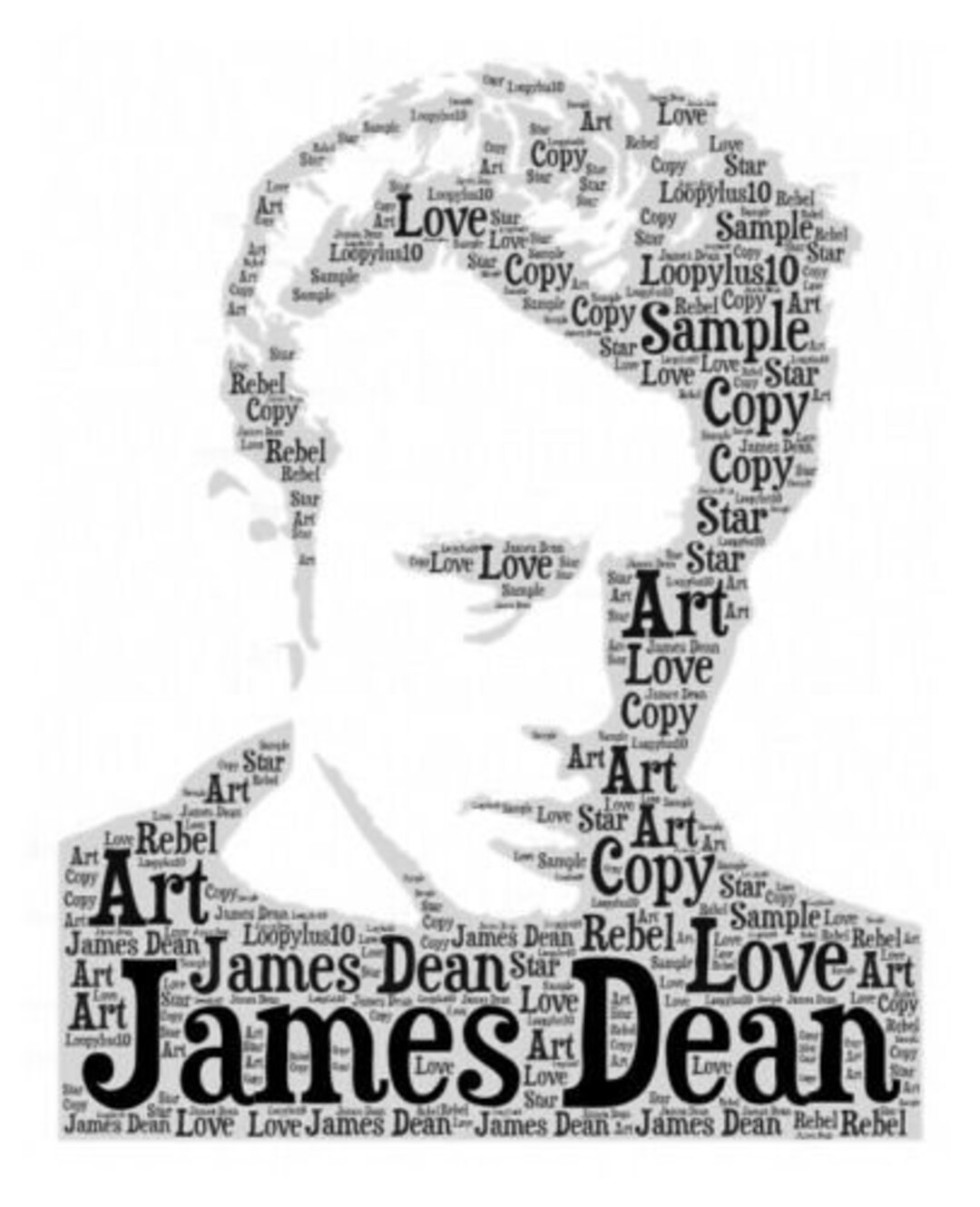 Personalised James Dean Word Art Print A4 Great Gift Mum Dad Daughter ...