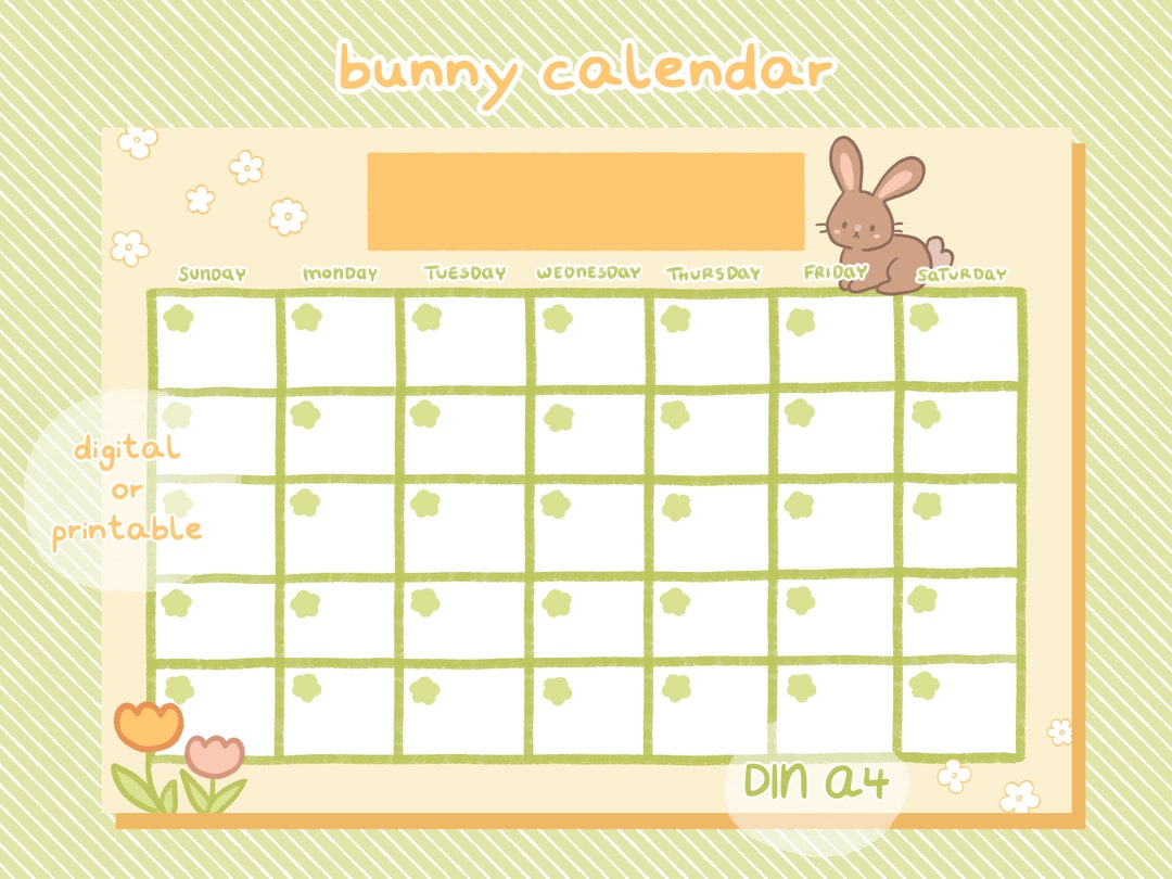 Cute Bunny Monthly Calendar Printable Digital DIN A4 - Etsy
