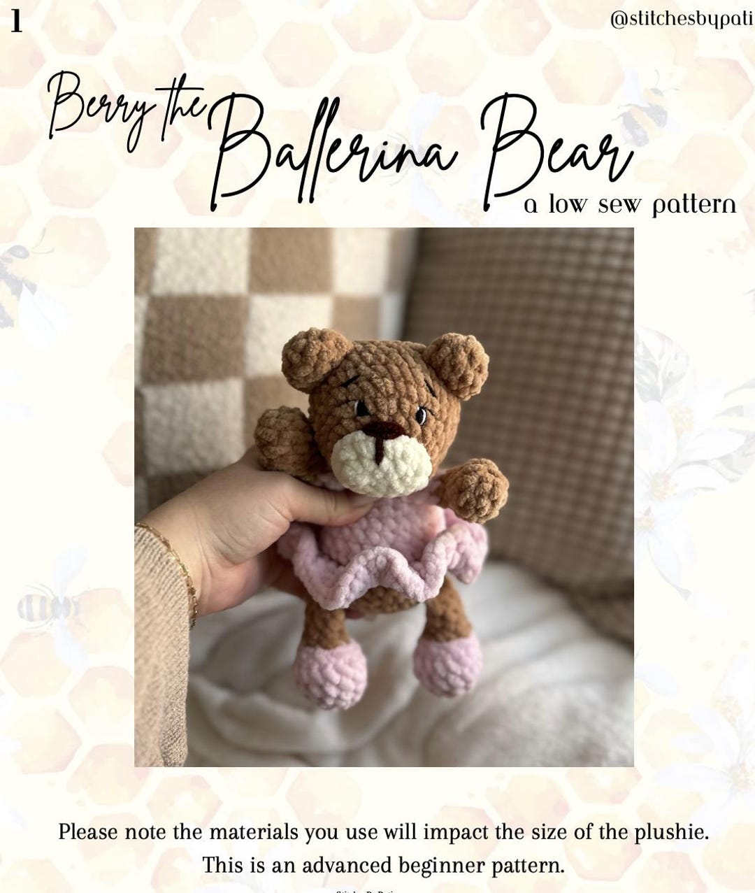 Berry the Ballerina - Bear Crochet Pattern - Low Sew Crochet Pattern - Etsy