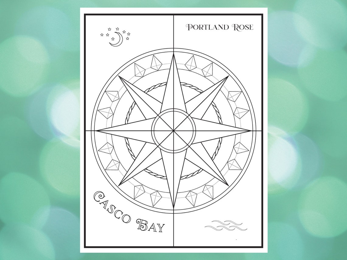 Bundle of 3 Compass Rose Digital Printable Coloring Pages US Letter ...