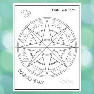 Bundle of 3 Compass Rose Digital Printable Coloring Pages US Letter ...