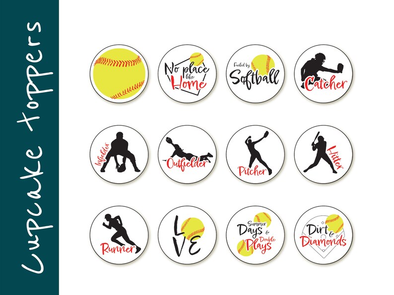 Softball Cupcake Toppers, Girls Softball Cupcake Printable, Softball ...