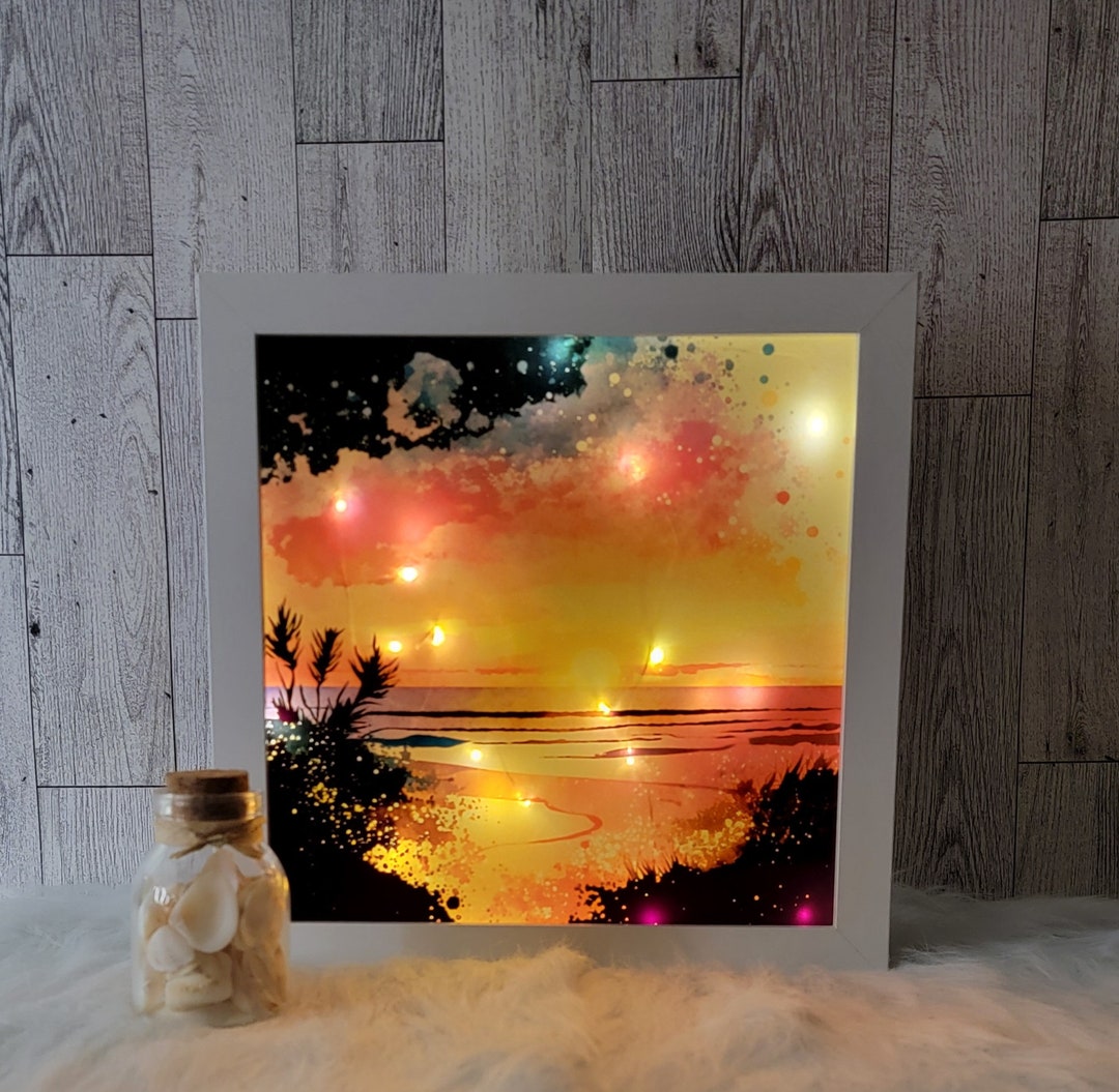 Sunset Light up Shadow Box, Beach, Summer Scene, Gift Idea, Mother's ...