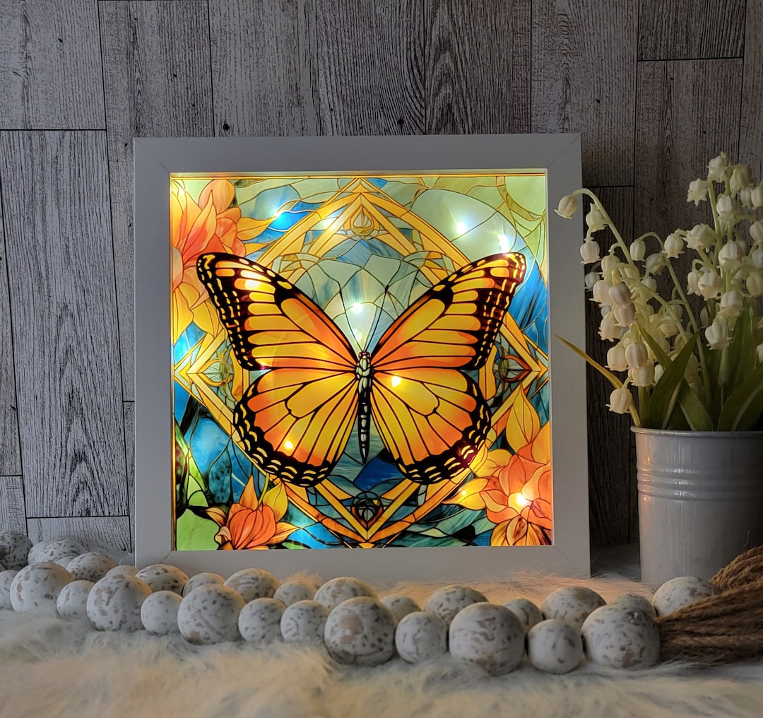 Butterfly Light up Shadow Box, Monarch, Summer Scene, Gift Idea, Mother ...