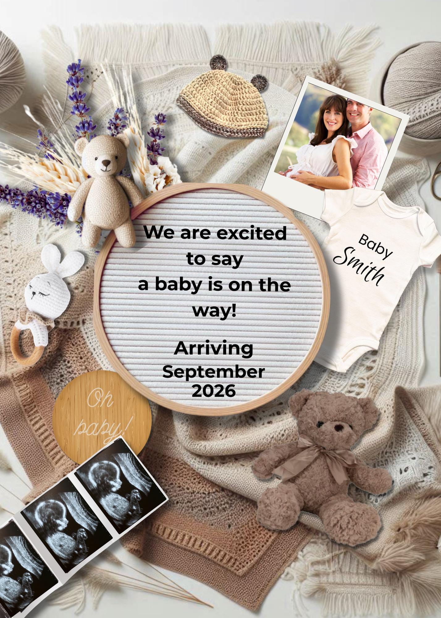 Boho Felt Board Pregnancy Announcement Template: Gender Neutral Baby ...
