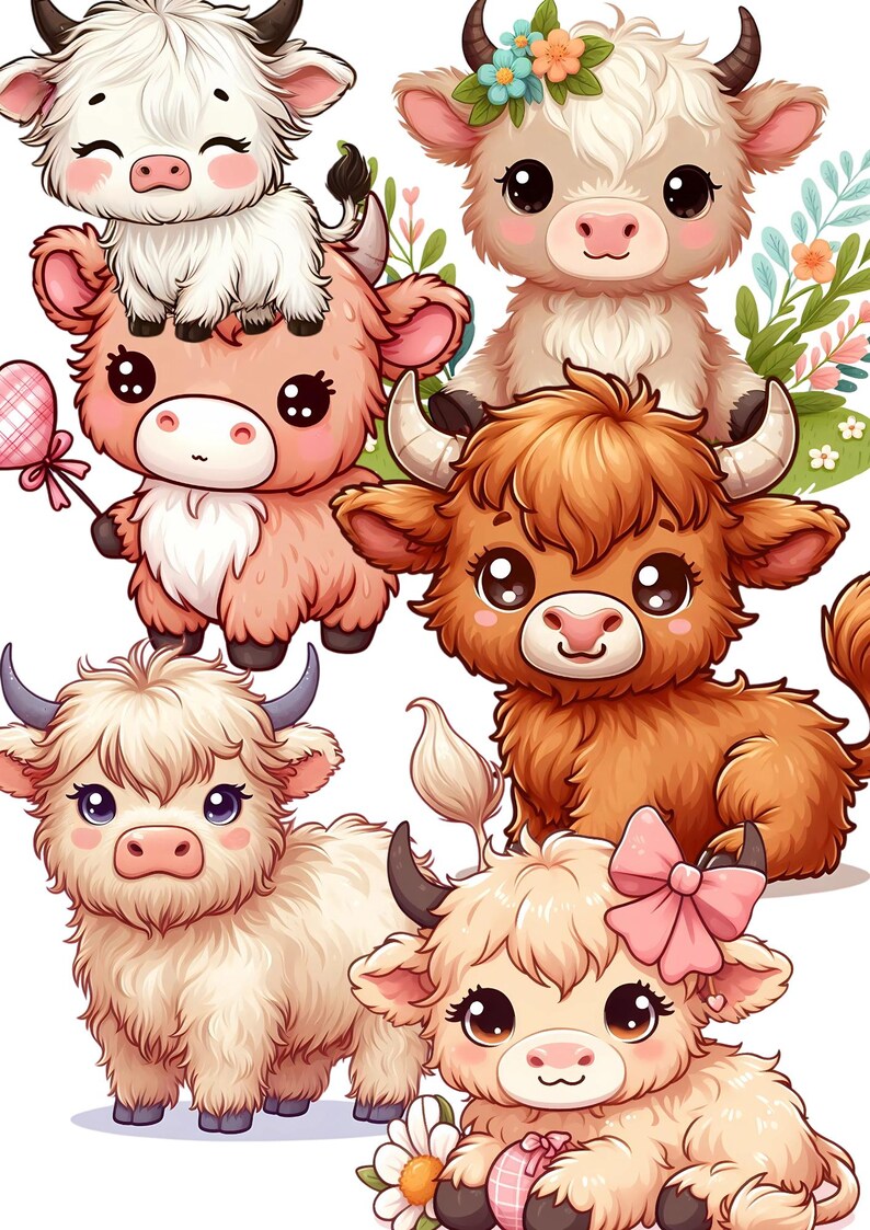 Cute Baby Highland Cow Clipart PNG | Farm Animal Sublimation Graphic ...
