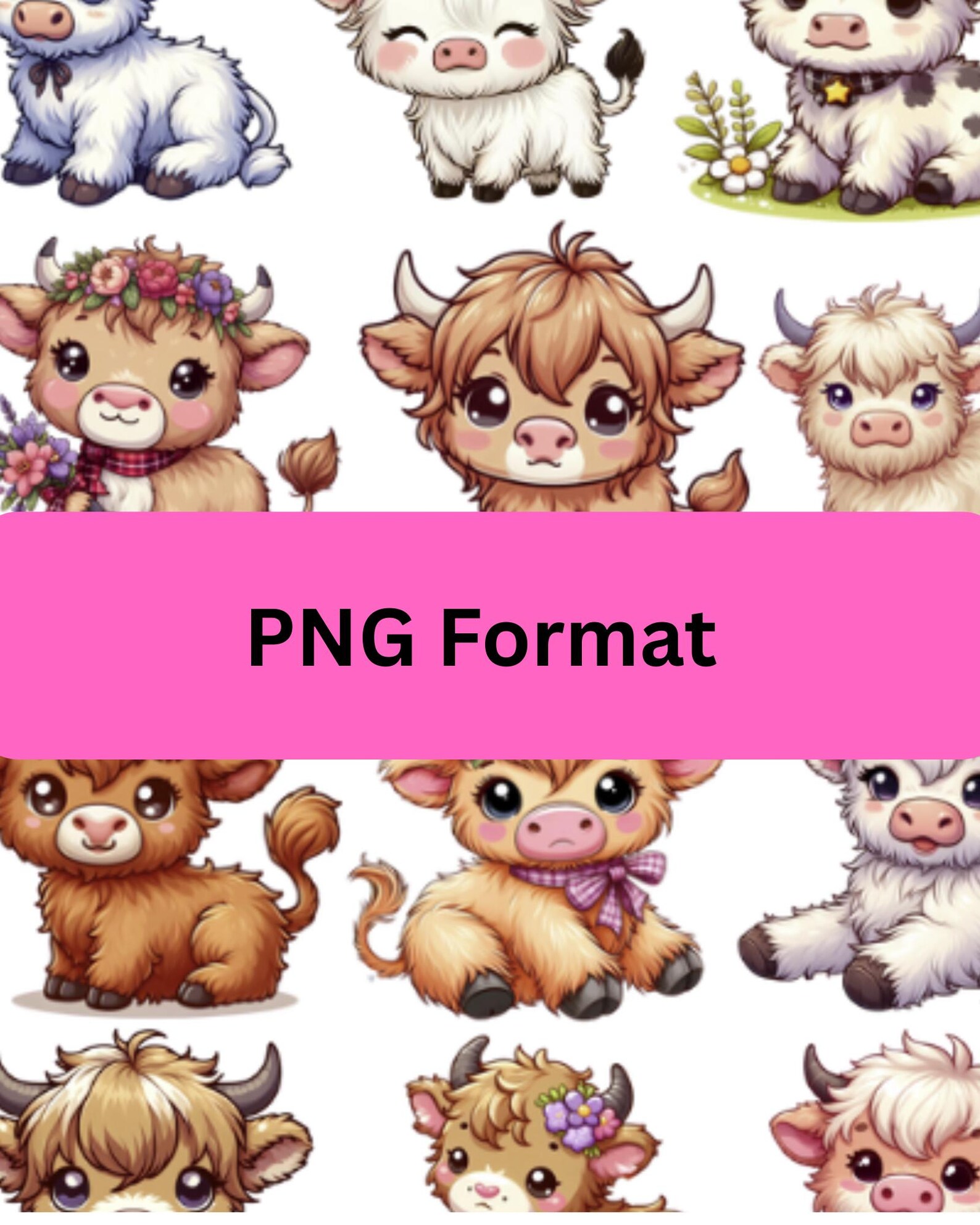 Cute Highland Cow Clipart | Farm Animal PNG Graphics (digital Download ...