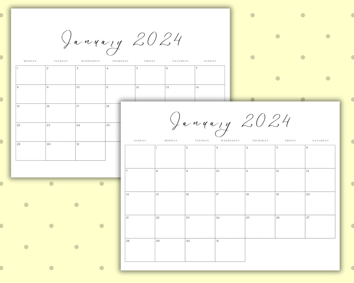 Digital Download 2023 + 2024 Blank Calendar PDF Printable Sunday ...