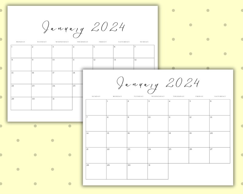 Digital Download 2023 + 2024 Blank Calendar PDF Printable Sunday ...
