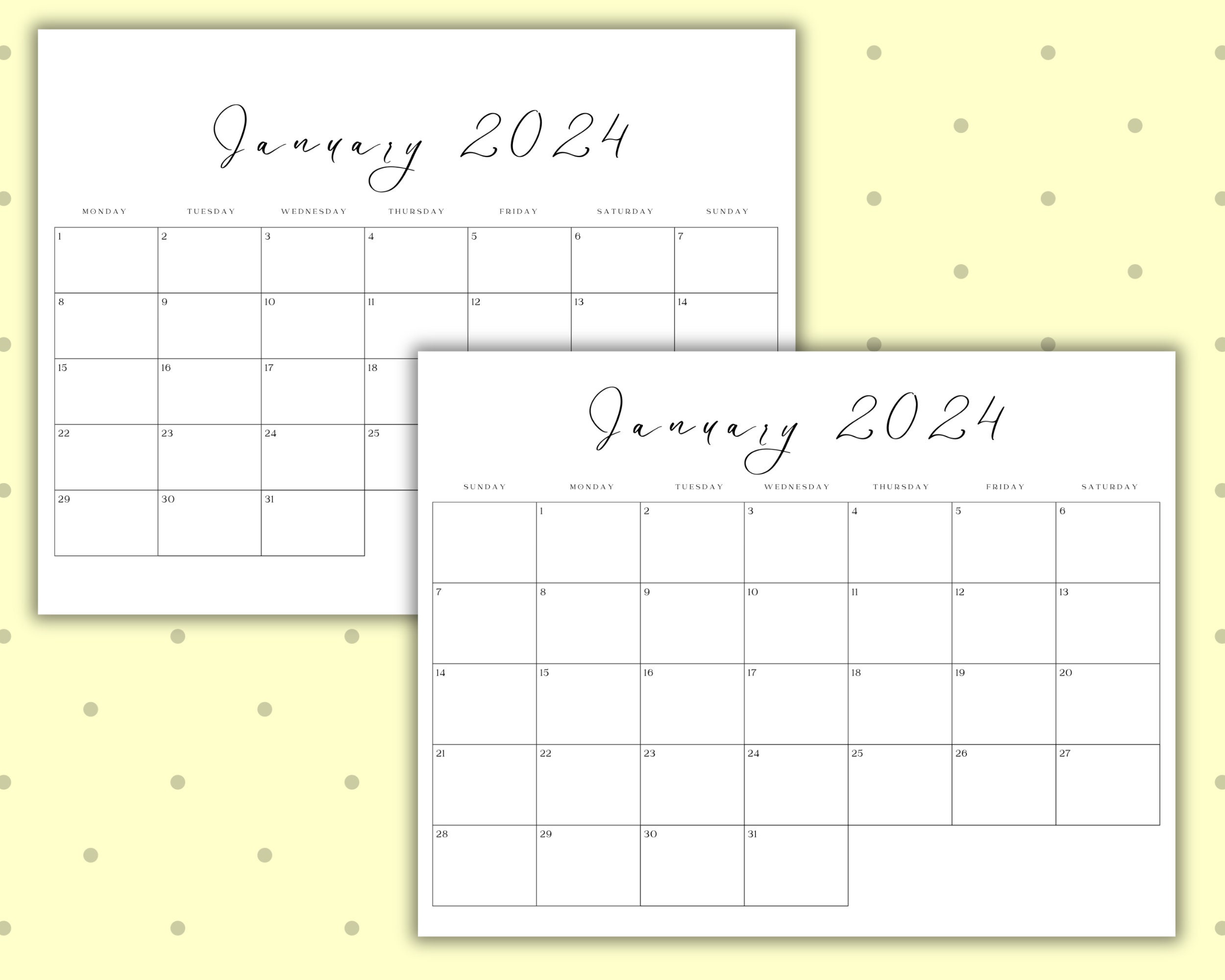 Digital Download 2023 + 2024 Blank Calendar PDF Printable Sunday ...