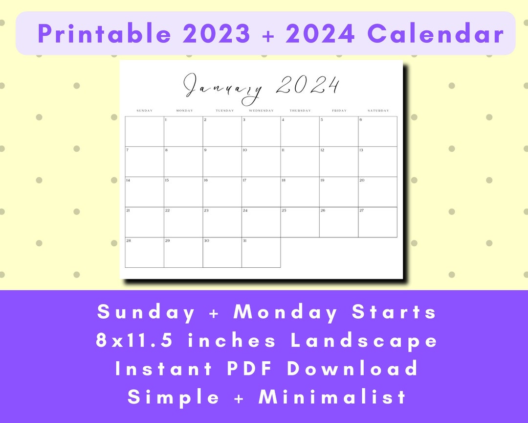 Digital Download 2023 + 2024 Blank Calendar PDF Printable Sunday ...