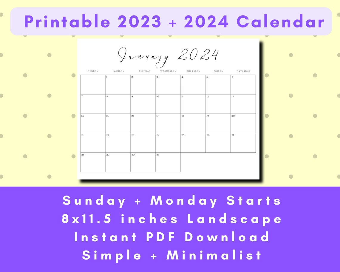 Digital Download 2023 + 2024 Blank Calendar PDF Printable Sunday ...