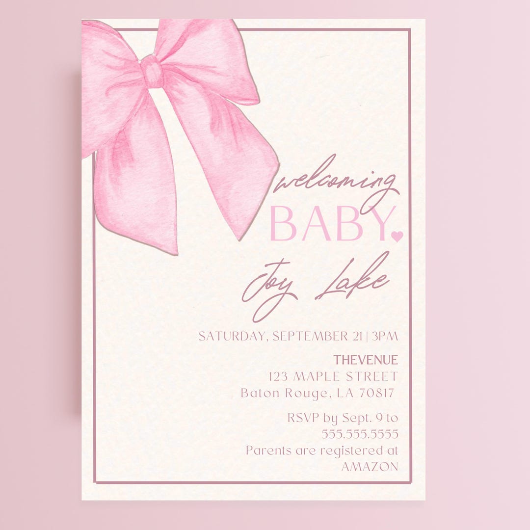 DIY Printable Pink Bow Invitation Template (*EDITABLE on CANVA*) - Etsy