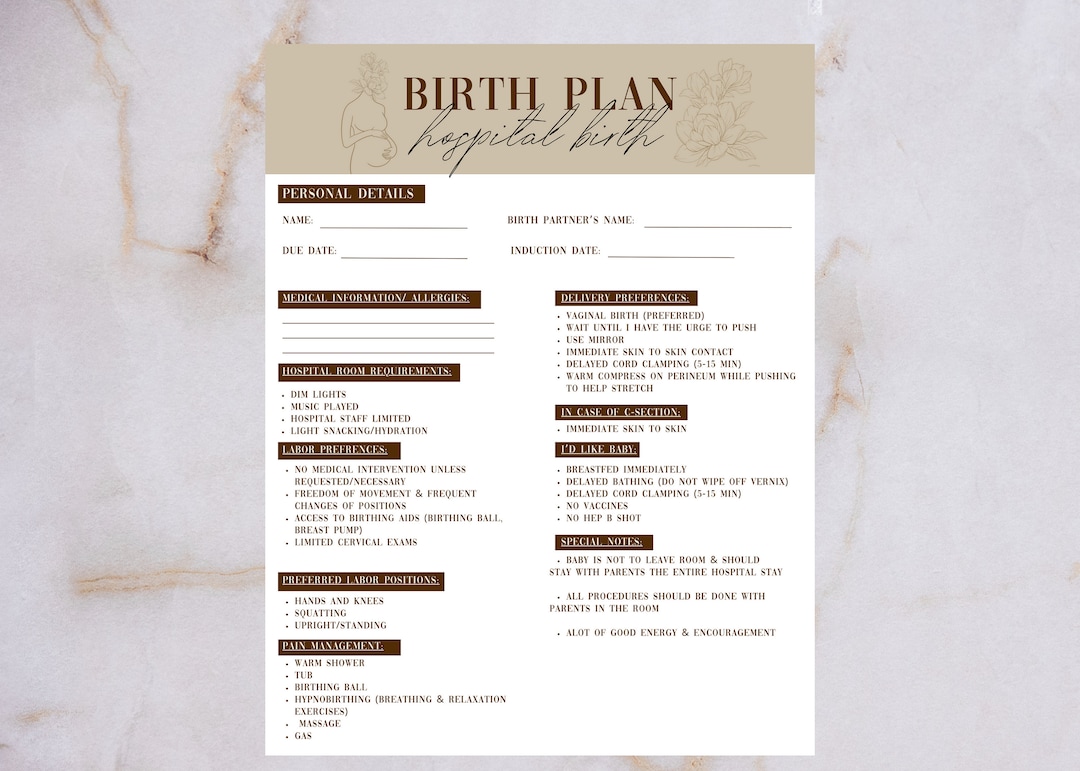 Hospital Birth Plan Template (*EDITABLE ON CANVA*) - Etsy