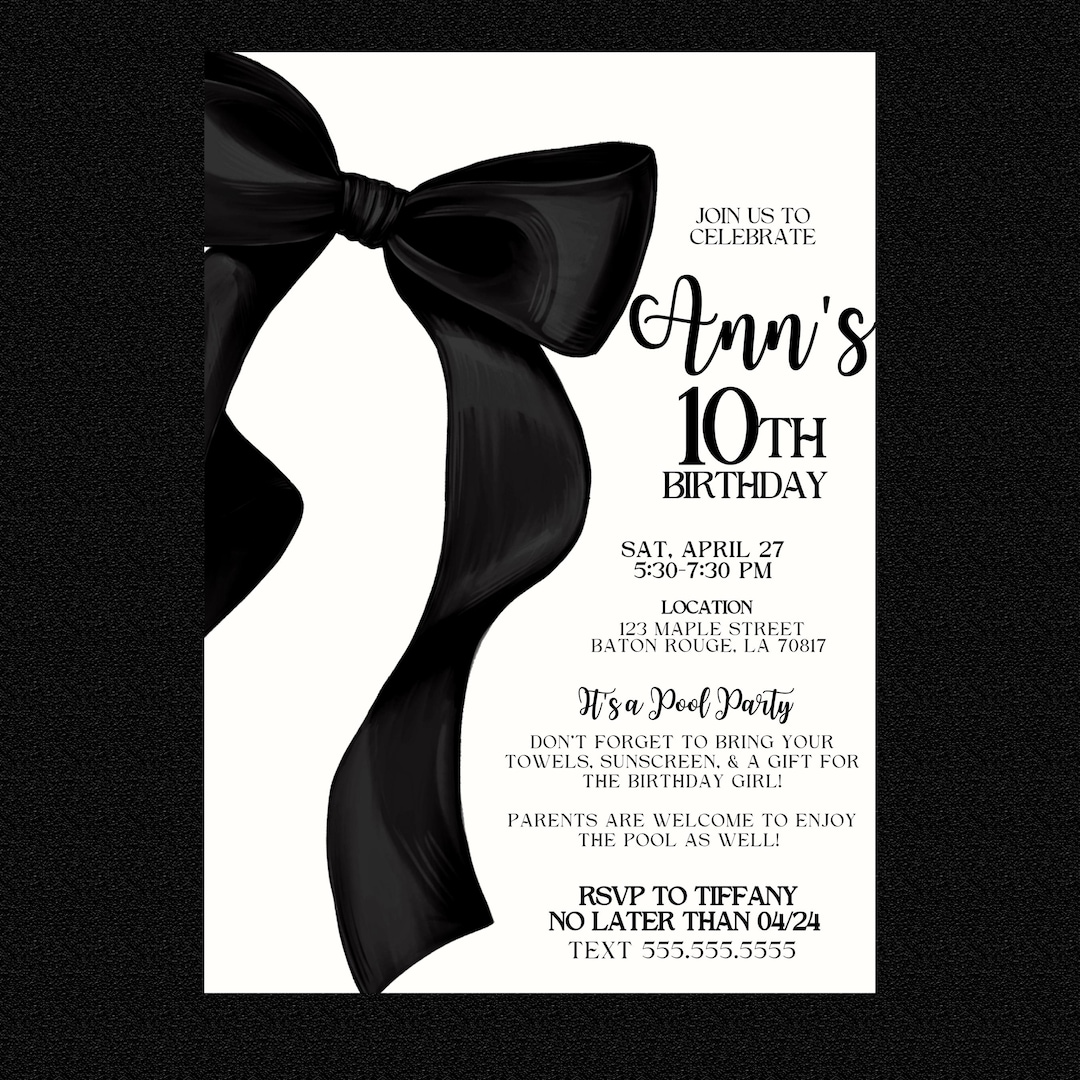 DIY Black Bow Invitation Printable Template (*EDITABLE on CANVA*) - Etsy
