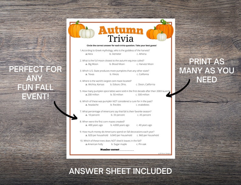 Fall Trivia Game Fun Fall Trivia Questions and Answers Printable Autumn ...