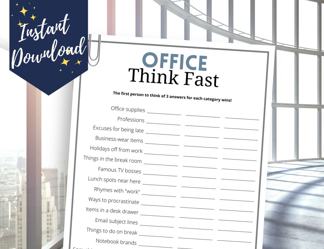 Office Party Think Fast Game: Printable Team Building Activity (PDF) - Etsy