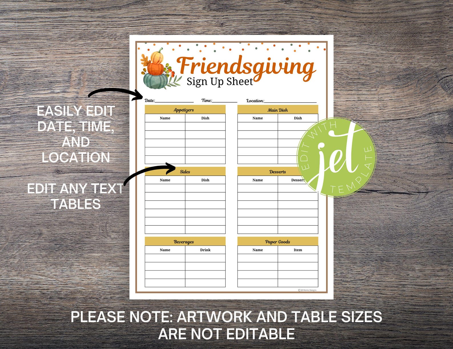 Friendsgiving Potluck Sign-up Sheet (PDF, Editable Template) - Etsy