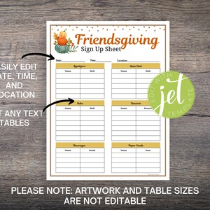 Friendsgiving Potluck Sign-up Sheet (PDF, Editable Template) - Etsy