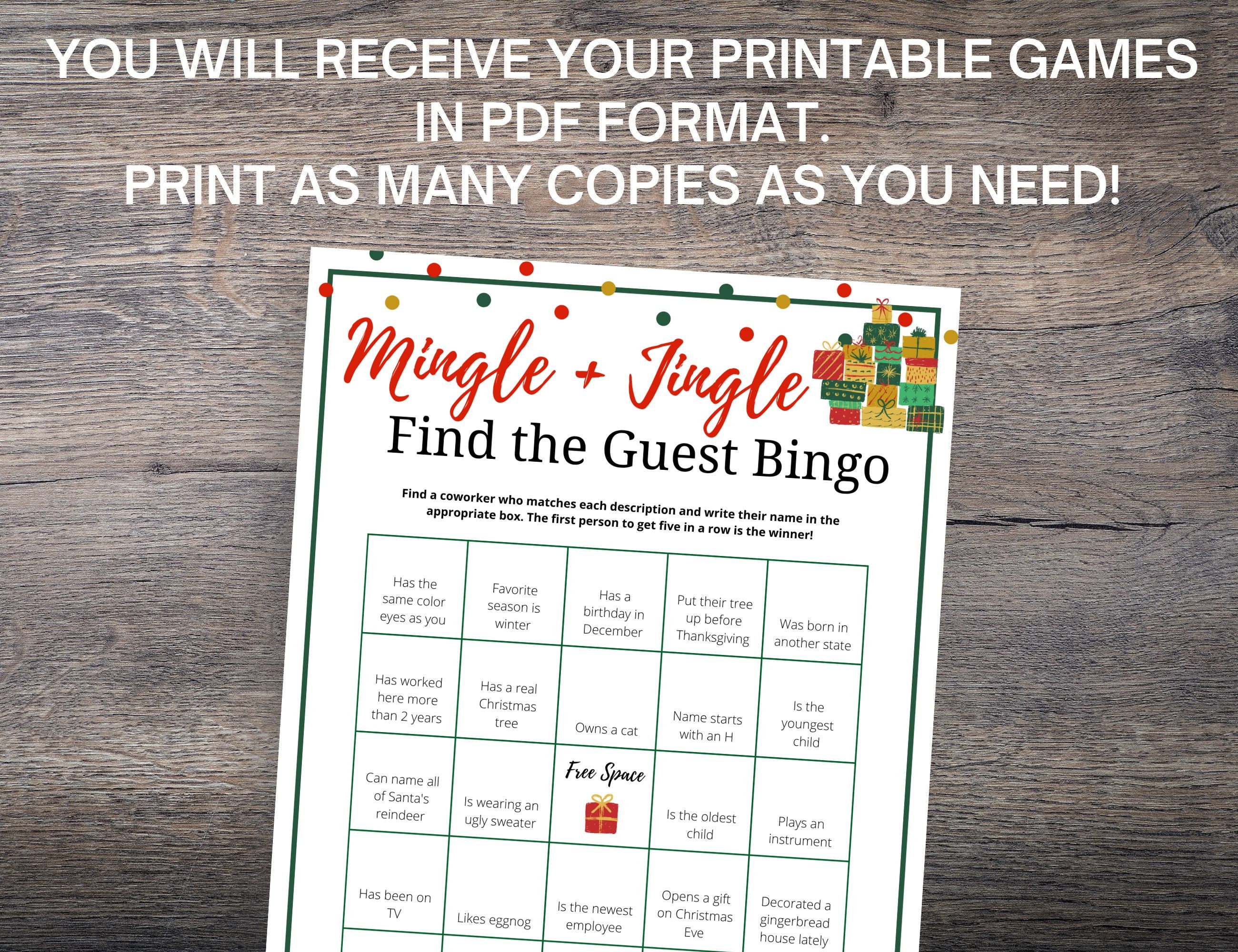 Holiday Find the Guest Human Bingo Game: Office Party Icebreaker ...