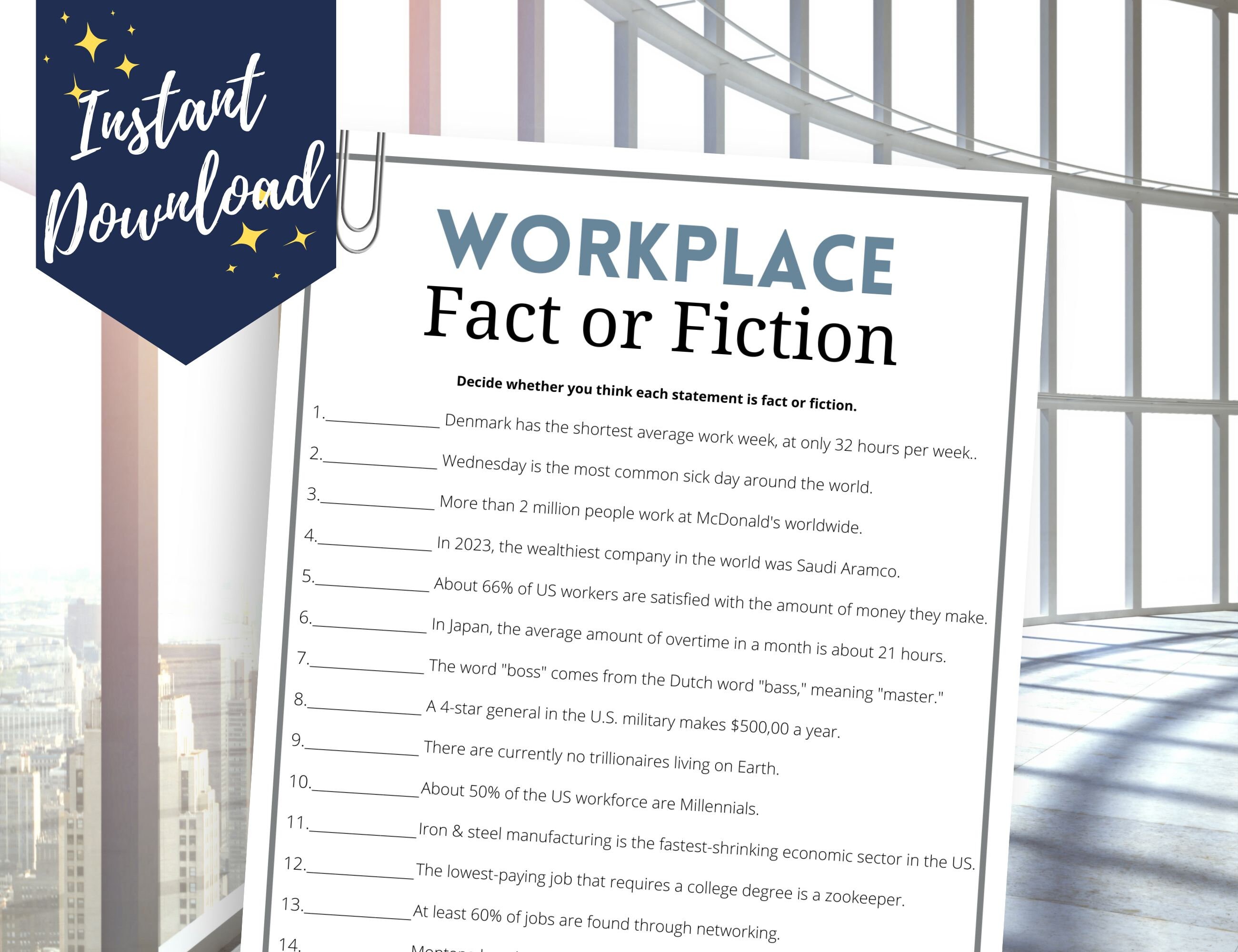 Workplace Fact or Fiction Trivia Game Office Party Game Work - Etsy