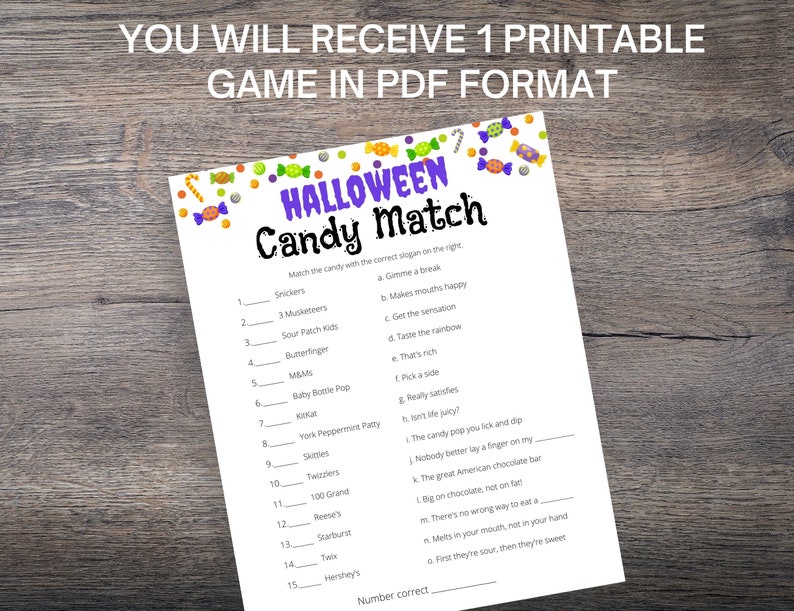 Halloween Candy Match Game Candy Slogan Trivia Game - Etsy