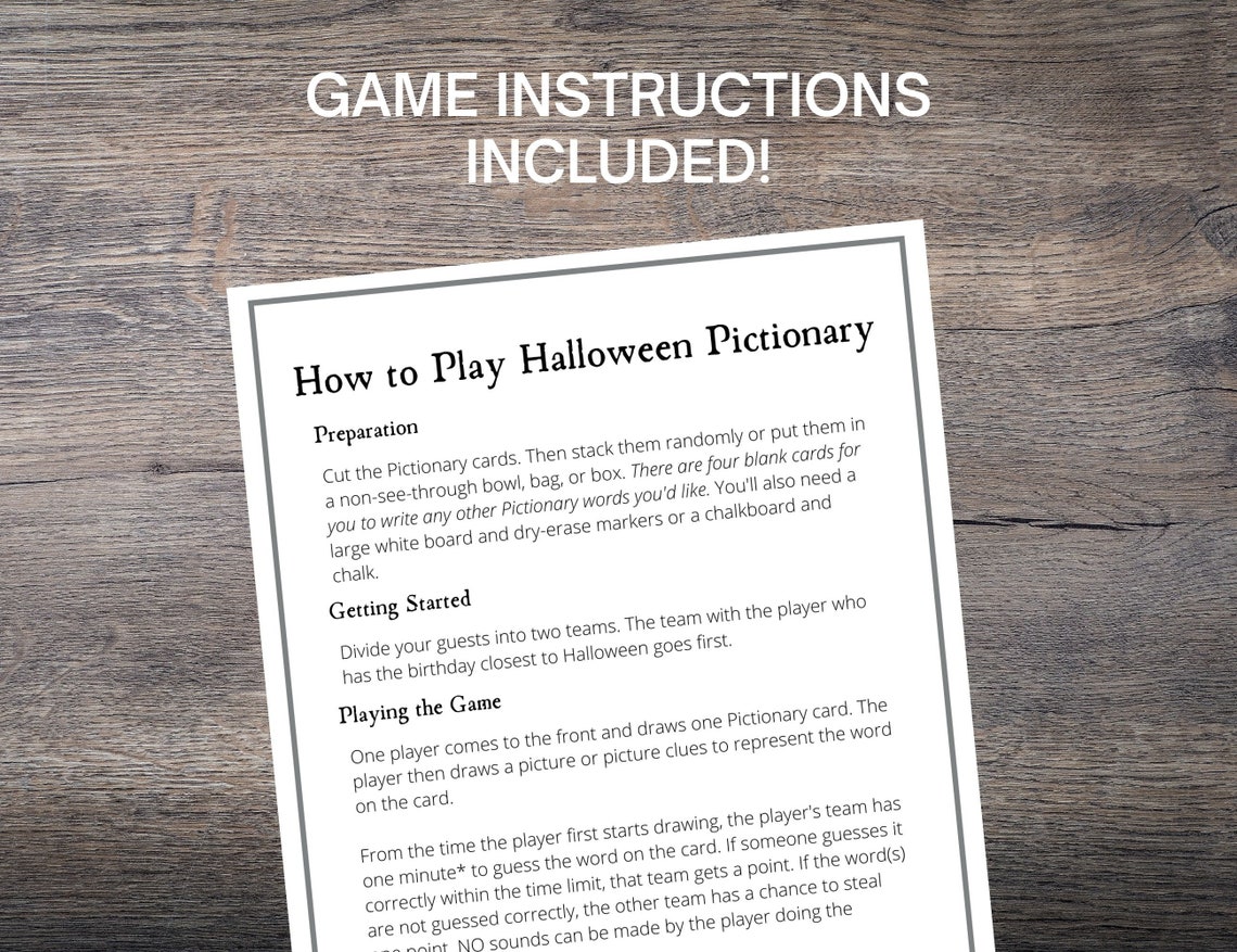 Halloween Pictionary Cards: 100 Printable Game Cards (digital Download ...