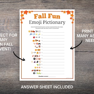 Fall Emoji Pictionary Game, Fun Fall Printable Game for Kids, Teens ...